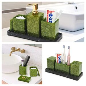 Green Bathroom Accessory Decor Set,5Pcs Premium Resin Bath Accesorios para Baños,Luxury Bling Bathroom Sink Essentials for New Apartment Restroom,Green Toothbrush Holder & Soap Dispenser Set,Giftable