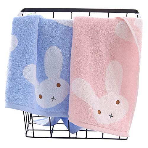 Kissvian 2 Pack Pure Cotton Bathroom Hand Towel Set, Cartoon Rabbit Pattern Face Towels, Soft and Absorbent Washcloths for Hand Face Bath Spa, Size 13.4" x 28.4"