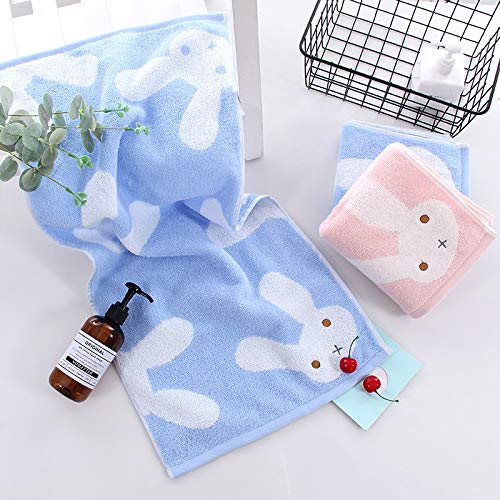 Kissvian 2 Pack Pure Cotton Bathroom Hand Towel Set, Cartoon Rabbit Pattern Face Towels, Soft and Absorbent Washcloths for Hand Face Bath Spa, Size 13.4" x 28.4"