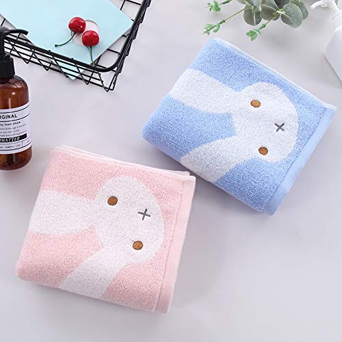 Kissvian 2 Pack Pure Cotton Bathroom Hand Towel Set, Cartoon Rabbit Pattern Face Towels, Soft and Absorbent Washcloths for Hand Face Bath Spa, Size 13.4" x 28.4"