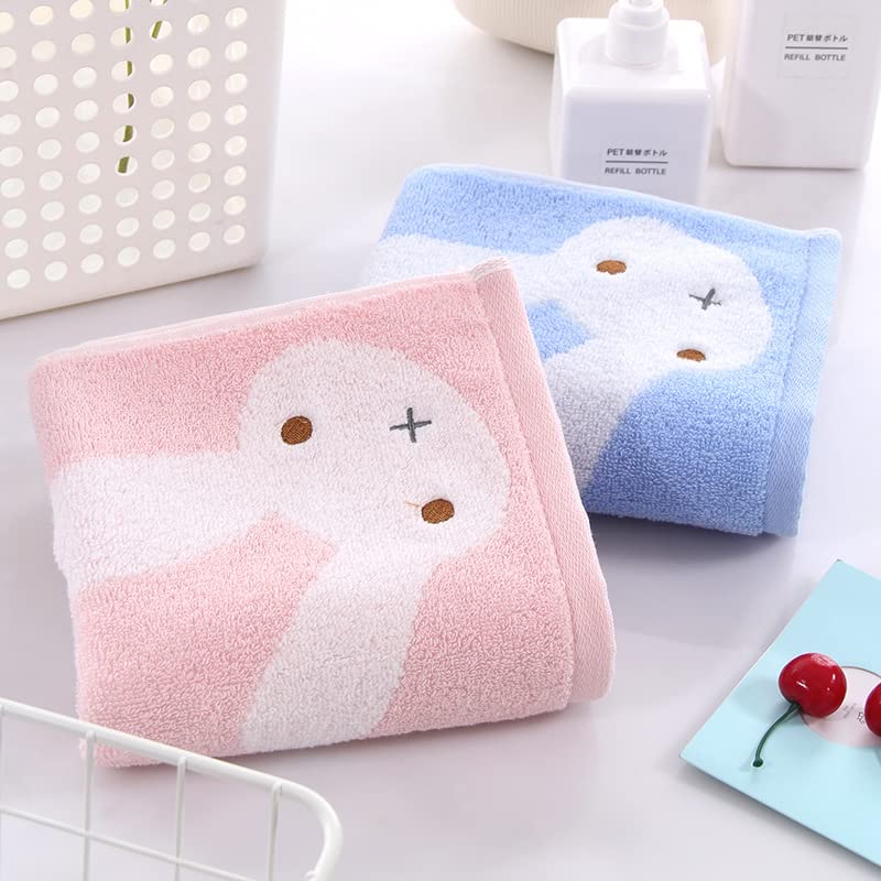 Kissvian 2 Pack Pure Cotton Bathroom Hand Towel Set, Cartoon Rabbit Pattern Face Towels, Soft and Absorbent Washcloths for Hand Face Bath Spa, Size 13.4" x 28.4"