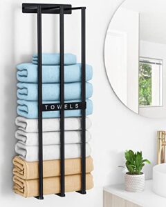 wall towel rack for rolled towels, bethom new upgrade 3 bar towel racks for bathroom wall mounted, bathroom towel storage, metal bath towel holder for folded large towel washcloths, black