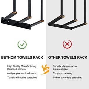 Wall Towel Rack for Rolled Towels, Bethom New Upgrade 3 Bar Towel Racks for Bathroom Wall Mounted, Bathroom Towel Storage, Metal Bath Towel Holder for Folded Large Towel Washcloths, Black