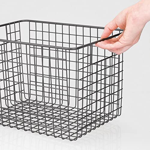 mDesign Metal Wire Food Storage Basket Organizer with Handles for Organizing Kitchen Cabinets, Pantry Shelf, Bathroom, Laundry Room, Closets, Garage - Concerto Collection - 8 Pack - Graphite Gray