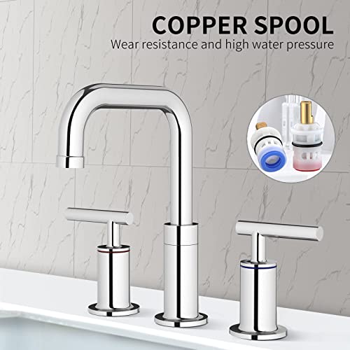 Bathroom Faucet, HOMELODY 2 Handles Bathroom Faucet Chrome, 8 inch Widespread Faucet for Bathroom Sink, 3 Hole Bathroom Sink Faucet Bath Sink Faucet with Pop Up Drain