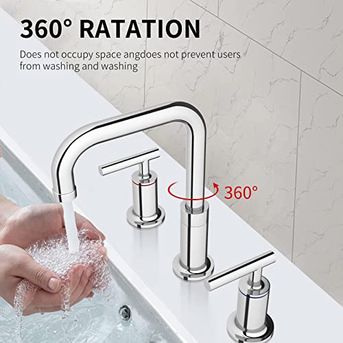 Bathroom Faucet, HOMELODY 2 Handles Bathroom Faucet Chrome, 8 inch Widespread Faucet for Bathroom Sink, 3 Hole Bathroom Sink Faucet Bath Sink Faucet with Pop Up Drain