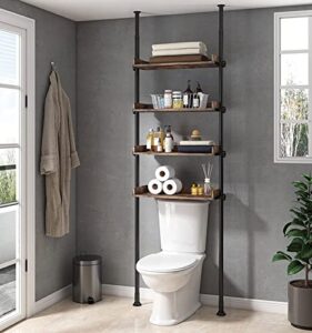 allzone bathroom organizer, over the toilet storage, 4-tier adjustable wood shelves for small rooms, saver space rack, 92 to 116 inch tall, narrow cabinet, rustic brown