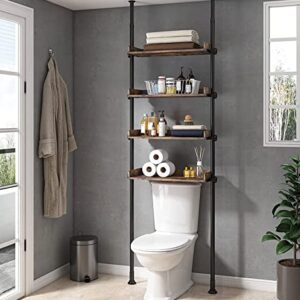 ALLZONE Bathroom Organizer, Over The Toilet Storage, 4-Tier Adjustable Wood Shelves for Small Rooms, Saver Space Rack, 92 to 116 Inch Tall, Narrow Cabinet, Rustic Brown