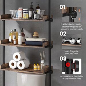 ALLZONE Bathroom Organizer, Over The Toilet Storage, 4-Tier Adjustable Wood Shelves for Small Rooms, Saver Space Rack, 92 to 116 Inch Tall, Narrow Cabinet, Rustic Brown