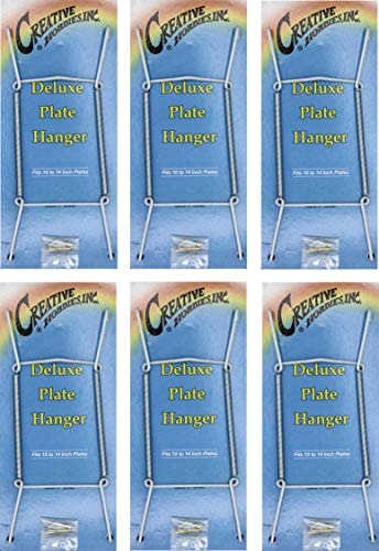 Creative Hobbies Deluxe Plate Display Hangers, Spring Style - Assembled & Ready to Use -Hold 10 to 14 Inch Plates- White Coated Wire Spring Type, Hanger Hooks & Nails Included -Pack of 6 Hangers