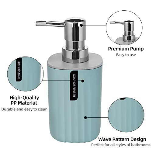 IMAVO Bathroom Accessory Set,4-Piece Bathroom Decor Set,Soap Dish,Soap Dispenser,Toothbrush Cup,Mini Trash Can with Lid,Bathroom Accessories Set Complete with Small Desktop Trash Can(Blue)