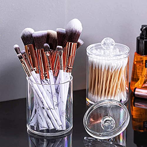 WISIEW Swab Holder Canisters with Lid, Bathroom Qtip Dispenser Apothecary Jars, Clear Plastic Cotton Ball Pad Container for Cotton Swabs, Q-Tips, Make Up Pads, Cosmetics