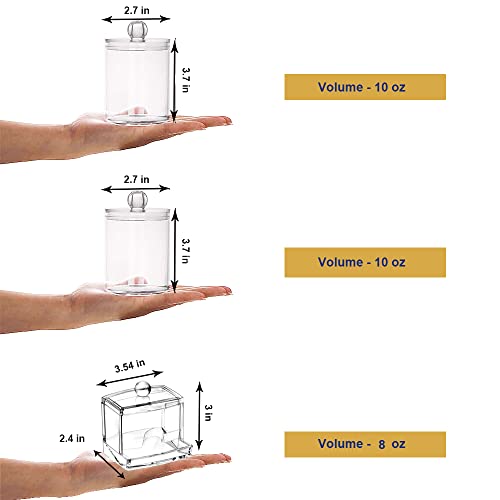 WISIEW Swab Holder Canisters with Lid, Bathroom Qtip Dispenser Apothecary Jars, Clear Plastic Cotton Ball Pad Container for Cotton Swabs, Q-Tips, Make Up Pads, Cosmetics