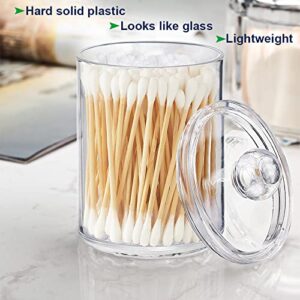 WISIEW Swab Holder Canisters with Lid, Bathroom Qtip Dispenser Apothecary Jars, Clear Plastic Cotton Ball Pad Container for Cotton Swabs, Q-Tips, Make Up Pads, Cosmetics