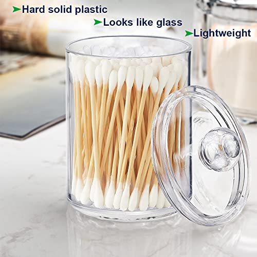 WISIEW Swab Holder Canisters with Lid, Bathroom Qtip Dispenser Apothecary Jars, Clear Plastic Cotton Ball Pad Container for Cotton Swabs, Q-Tips, Make Up Pads, Cosmetics