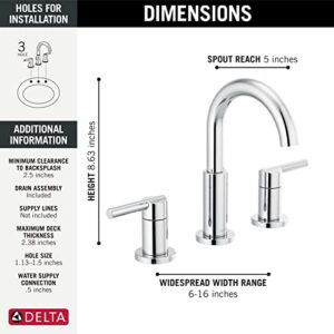 Delta Faucet Nicoli Widespread Bathroom Faucet, Chrome Bathroom Sink Faucet, Bathroom Faucet 3 Hole, Drain Assembly, Chrome 35749LF