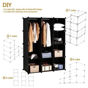 BRIAN & DANY Portable Closet Wardrobe - Cube Storage Organizer, Plastic Clothing Cabinet, Bedroom Armoires for Toys, Shoes, Clothes - More 30% Capacity Than Normal - 16 Cubes, Black