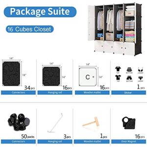 BRIAN & DANY Portable Closet Wardrobe - Cube Storage Organizer, Plastic Clothing Cabinet, Bedroom Armoires for Toys, Shoes, Clothes - More 30% Capacity Than Normal - 16 Cubes, Black