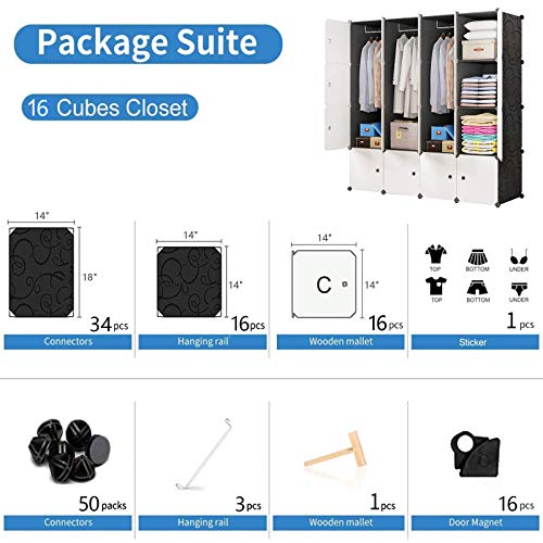 BRIAN & DANY Portable Closet Wardrobe - Cube Storage Organizer, Plastic Clothing Cabinet, Bedroom Armoires for Toys, Shoes, Clothes - More 30% Capacity Than Normal - 16 Cubes, Black