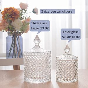 rejomiik 2 Pack Qtip Holder Thick Glass Apothecary Jars with Lid for Bathroom Decor, Clear Cotton Ball Storage Organizer for Cotton Swab, Cotton Rounds, Jewelry, Candy