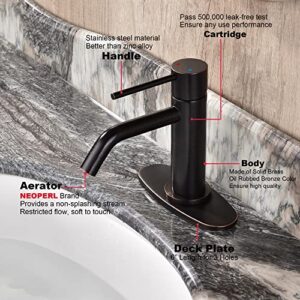 Oil Rubbed Bronze Bathroom Faucets Single Hole with 6 inch Deck Plate, JXMMP 1 Handle Rubbed Bronze Faucet for Bathroom Sink with Pop Up Drain and Water Faucet Supply Lines