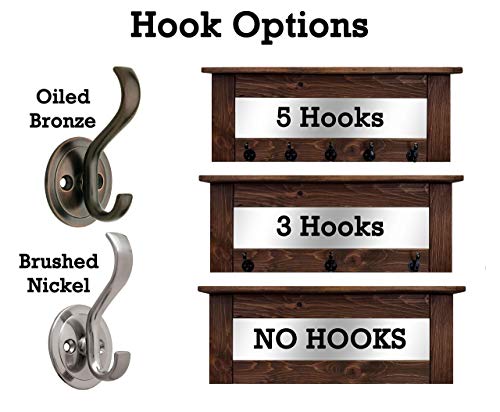 Oxford Farmhouse Wall Hook Coat Rack with Mirror & Shelf, Towel Hook, Purse Hook, Rustic Hook, Key Hooks - 20 Colors, Special Walnut