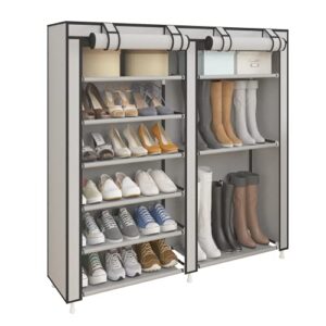 udear shoe rack portable boots storage free standing shoe organizer with non-woven fabric cover grey