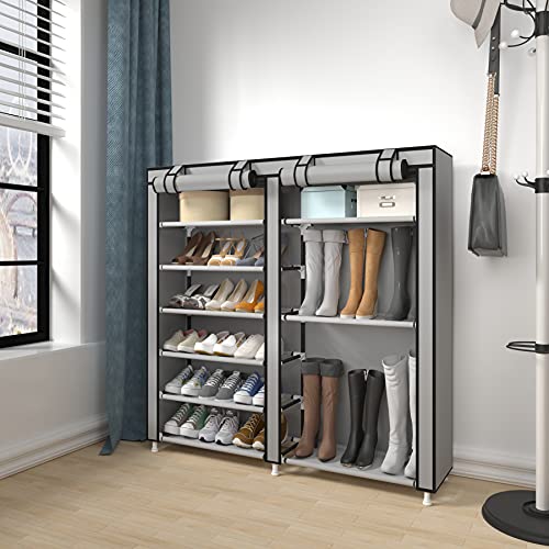 UDEAR Shoe Rack Portable Boots Storage Free Standing Shoe Organizer with non-woven Fabric Cover Grey