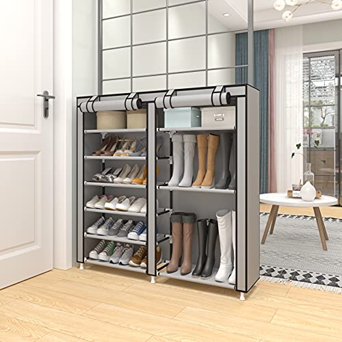 UDEAR Shoe Rack Portable Boots Storage Free Standing Shoe Organizer with non-woven Fabric Cover Grey