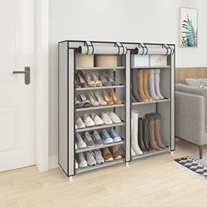 UDEAR Shoe Rack Portable Boots Storage Free Standing Shoe Organizer with non-woven Fabric Cover Grey