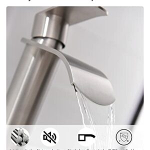 Gnixne Bathroom Sink Faucet Waterfall Bathroom Faucet Brushed Nickel Bathroom Faucets Suitable for 1 or 3 Hole Faucet for Bathroom Sink with 4-Inch Deck Plate