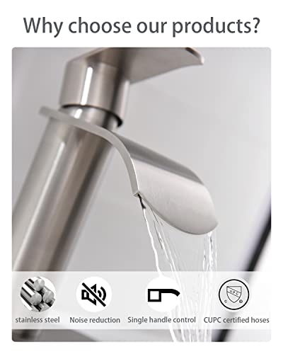 Gnixne Bathroom Sink Faucet Waterfall Bathroom Faucet Brushed Nickel Bathroom Faucets Suitable for 1 or 3 Hole Faucet for Bathroom Sink with 4-Inch Deck Plate