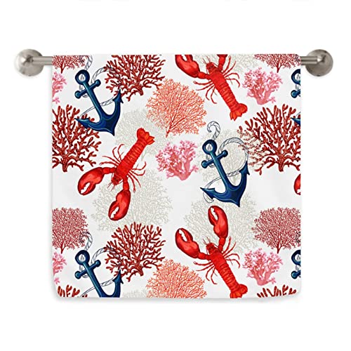 VunKo Lobster Anchor Corals Kitchen Dish Towel Soft Highly Absorbent Hand Towel Home Decorative Multipurpose for Bathroom Hotel Gym and Spa 15.7 x 27.5 Inches