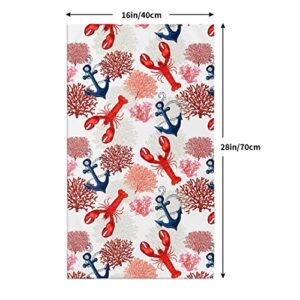 VunKo Lobster Anchor Corals Kitchen Dish Towel Soft Highly Absorbent Hand Towel Home Decorative Multipurpose for Bathroom Hotel Gym and Spa 15.7 x 27.5 Inches