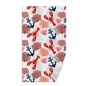 VunKo Lobster Anchor Corals Kitchen Dish Towel Soft Highly Absorbent Hand Towel Home Decorative Multipurpose for Bathroom Hotel Gym and Spa 15.7 x 27.5 Inches