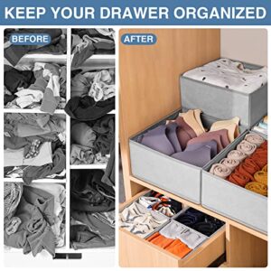 20 Pack Drawer Organizer for Clothing, Sock Underwear Drawer Organizer Bins, Foldable Fabric Closet Organizers and Storage Dresser Drawer Dividers for Baby Clothes, Bra, Scarves, Belt, Tie (Grey)