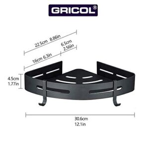 Gricol Adhesive Corner Shelf Bathroom Shower Caddy Basket for Kitchen Toilet No Drilling Shower Storage Organizer 2-Tier, Black