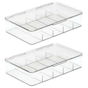 mDesign Plastic Divided First Aid Storage Box Kit with Hinge Lid for Bathroom, Cabinet, Closet - Organize Medicine, Ointments, Adhesive Bandages - 5 Sections, Ligne Collection, 2 Pack - Clear