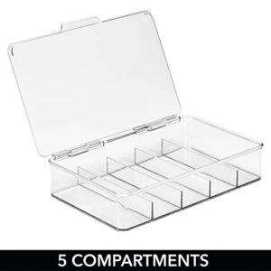 mDesign Plastic Divided First Aid Storage Box Kit with Hinge Lid for Bathroom, Cabinet, Closet - Organize Medicine, Ointments, Adhesive Bandages - 5 Sections, Ligne Collection, 2 Pack - Clear