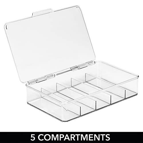 mDesign Plastic Divided First Aid Storage Box Kit with Hinge Lid for Bathroom, Cabinet, Closet - Organize Medicine, Ointments, Adhesive Bandages - 5 Sections, Ligne Collection, 2 Pack - Clear