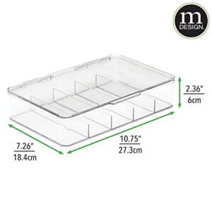 mDesign Plastic Divided First Aid Storage Box Kit with Hinge Lid for Bathroom, Cabinet, Closet - Organize Medicine, Ointments, Adhesive Bandages - 5 Sections, Ligne Collection, 2 Pack - Clear