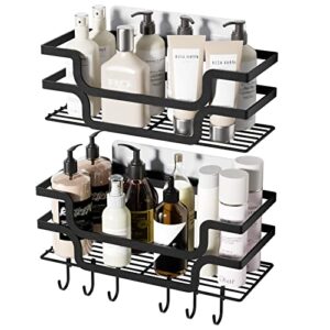 auslar shower caddy, shower shelves, shower shelves for inside shower, large capacity bathroom shower organizer with 6 removable hooks, rustproof stainless steel, self adhesive shower shelves, black