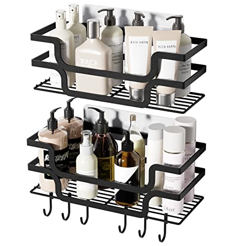 Auslar Shower Caddy, Shower Shelves, Shower Shelves for Inside Shower, Large Capacity Bathroom Shower Organizer with 6 Removable Hooks, Rustproof Stainless Steel, Self Adhesive Shower Shelves, Black