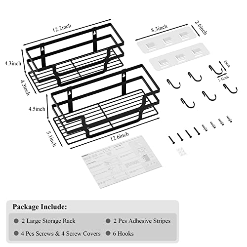 Auslar Shower Caddy, Shower Shelves, Shower Shelves for Inside Shower, Large Capacity Bathroom Shower Organizer with 6 Removable Hooks, Rustproof Stainless Steel, Self Adhesive Shower Shelves, Black