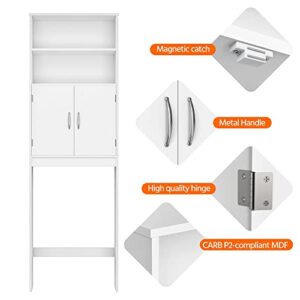 Yaheetech Over The Toilet Storage, Taller Bathroom Organizer Space-Saving Storage Cabinet with Adjustable Shelves and Double Doors, 77 in H, White