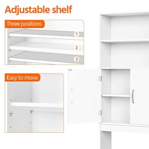 Yaheetech Over The Toilet Storage, Taller Bathroom Organizer Space-Saving Storage Cabinet with Adjustable Shelves and Double Doors, 77 in H, White