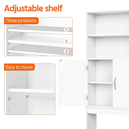 Yaheetech Over The Toilet Storage, Taller Bathroom Organizer Space-Saving Storage Cabinet with Adjustable Shelves and Double Doors, 77 in H, White