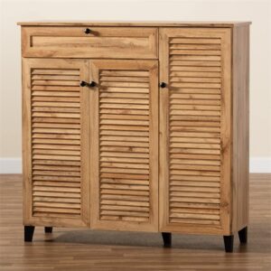 Baxton Studio Coolidge Brown Finished Wood 3-Door Shoe Storage Cabinet