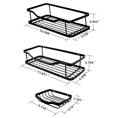 ZHIDENGWJ 3-Pack Shower Caddy Basket Shelf with Soap Holder No Drilling Adhesive Shelves Bathroom Basketfor Inside Shower & Kitchen Storage Stainless Steel - Black