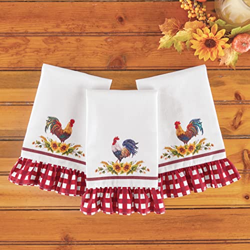 Collections Etc Roosters and Sunflowers Ruffled Hand Towels - Set of 3